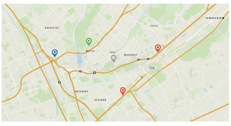 A Stylized City Map Features a Road Network Highlighted in Orange, with ...