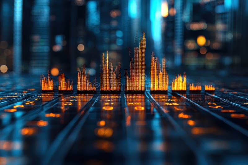 Stylized City Skyline with Vibrant Orange Data Visualization on a ...