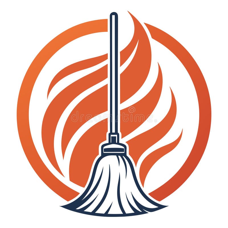 Stylized Cleaning Mop with Dynamic Flame Elements for Logo Branding and ...
