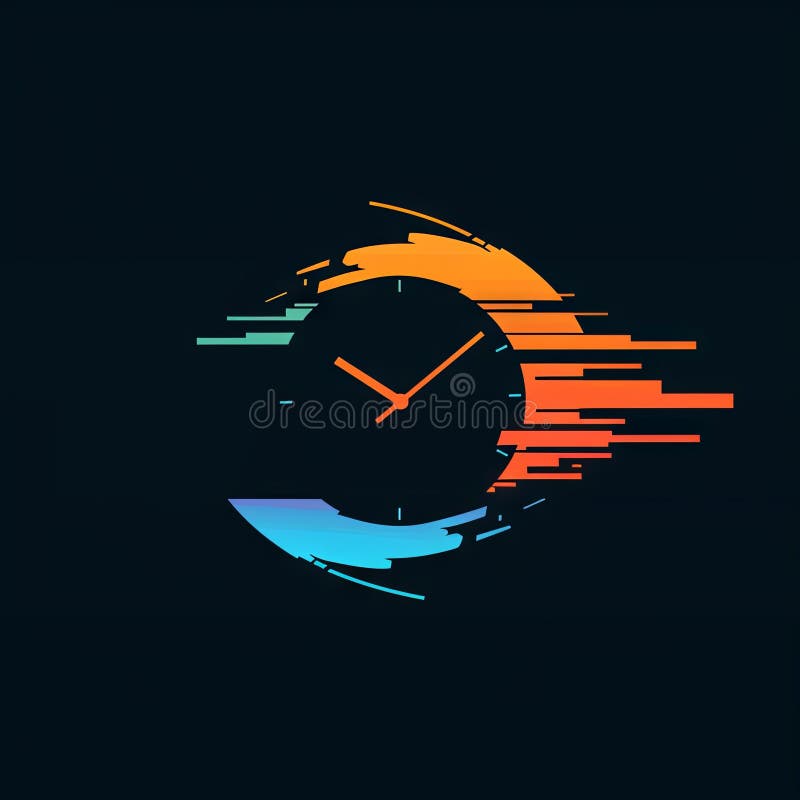 Stylized Clock with Dynamic, Fragmented Design in Orange and Blue Hues ...