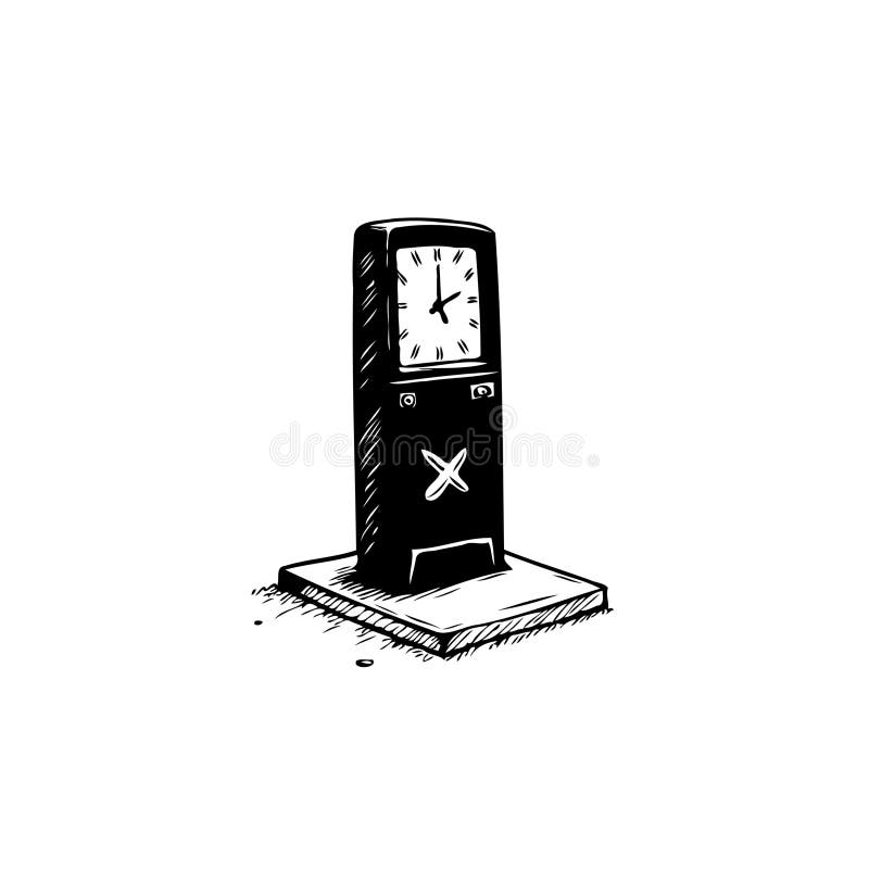 Stylized Clock Tower Illustration with Distinct Shadows and Textured ...