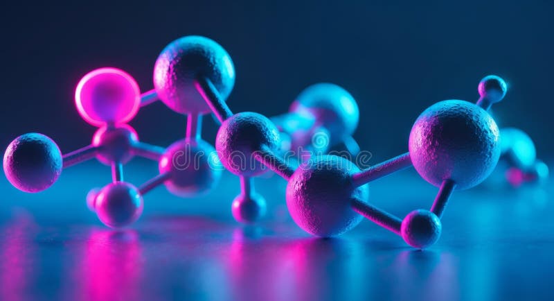 Abstract Molecular Structure with Pink and Blue Neon Lighting, Closeup ...