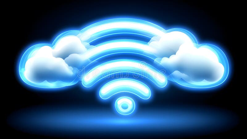 Stylized Cloud with Glowing Wi-Fi Signal. Stock Photo - Image of wifi ...