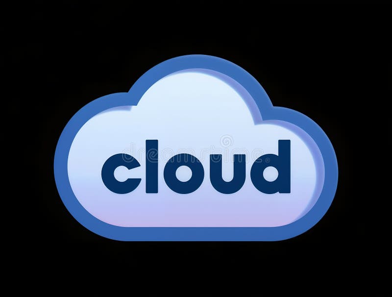 Stylized Cloud Icon with Bold Dark Blue Lettering on Black Background ...