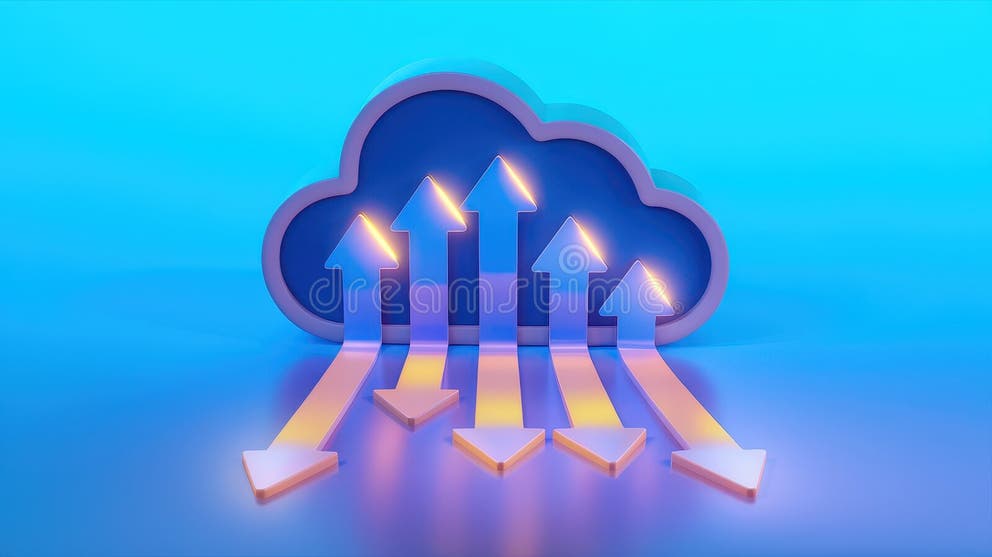 Stylized Cloud Icon with Upward Arrows, Symbolizing Data Upload and Cloud Computing Technology ...