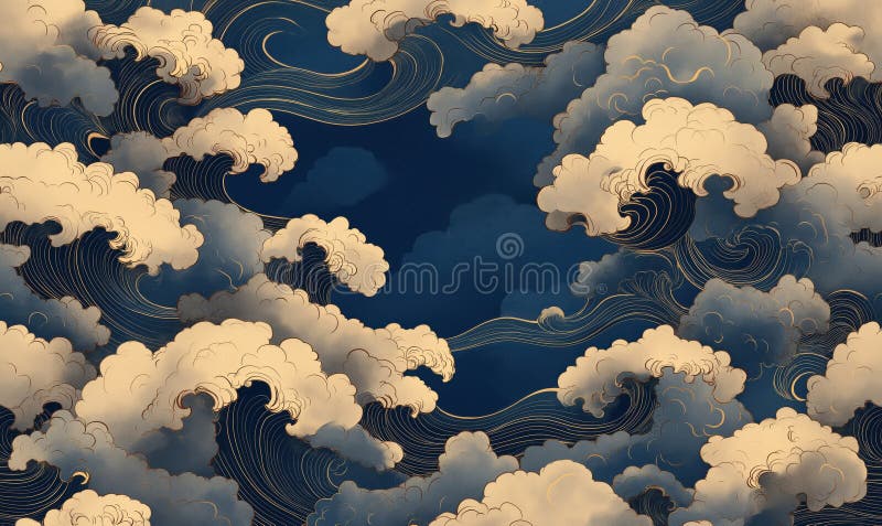Stylized Clouds with Swirling Patterns on Deep Blue Background for ...