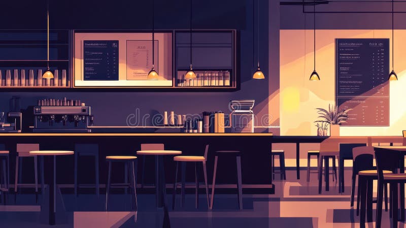 Stylized Coffee Shop Interior Soft Light Modern Design and Menu Boards ...