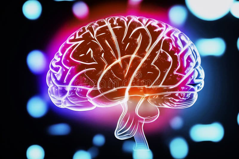 Stylized Colorful Glowing Human Brain Against a Background of Bright ...