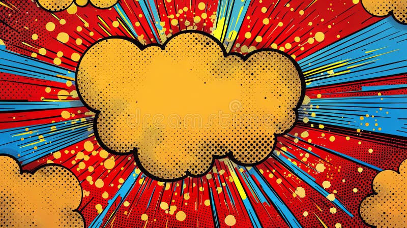 Stylized Comic Boom with Dynamic Radial Lights, Rays, Fluffy Clouds, on ...