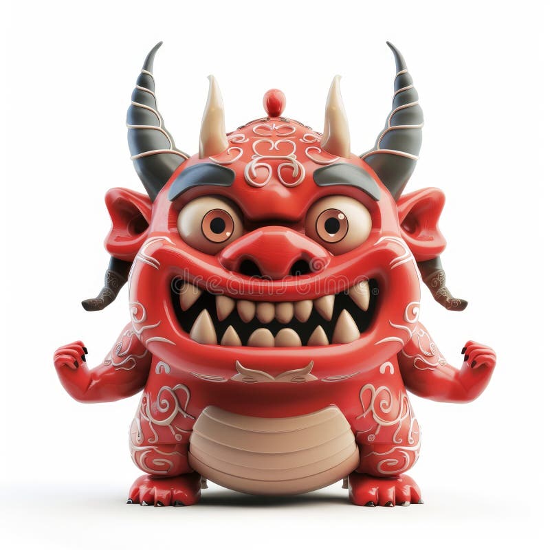 Cheerful Red Oni Cartoon Character, 3D Render Stock Illustration ...