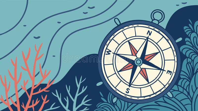 Stylized Compass with Abstract Coral, Ocean Art, Vector Design ...