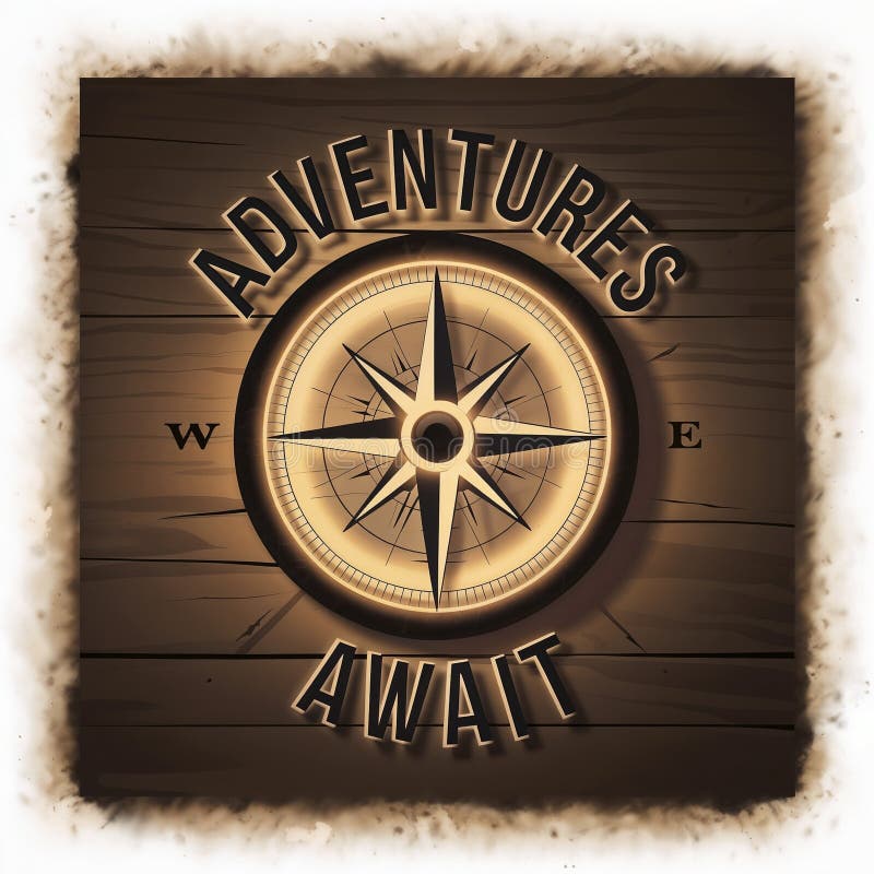 Stylized Compass Design with Illuminated Effect on Wooden Background ...