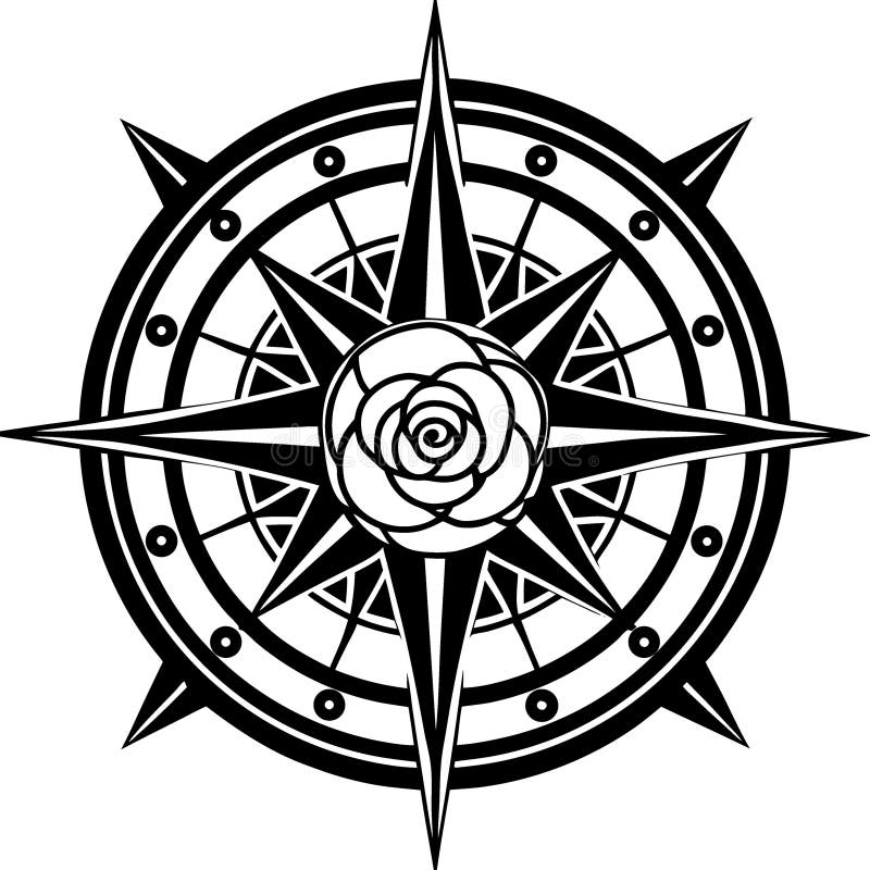 Stylized Compass Design with Roses, Ideal for Tattoos or Artwork ...