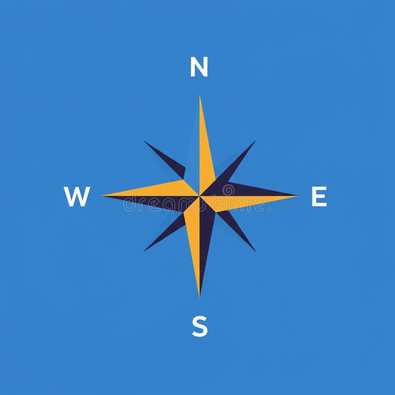 A Stylized Compass Rose on a Blue Background Features Eight Points with ...