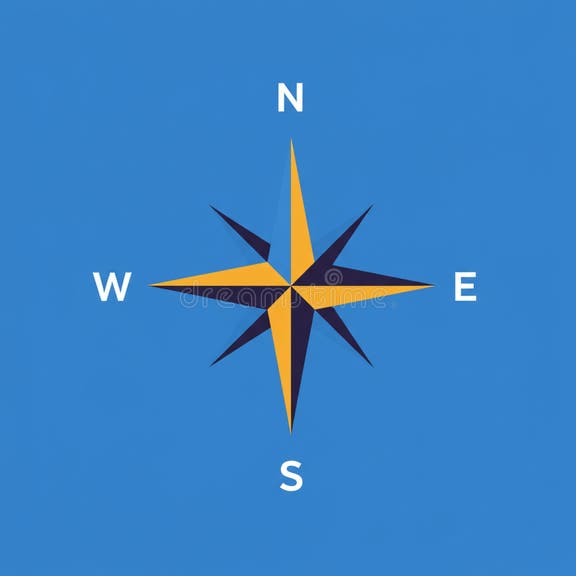 A Stylized Compass Rose on a Blue Background Features Eight Points with ...