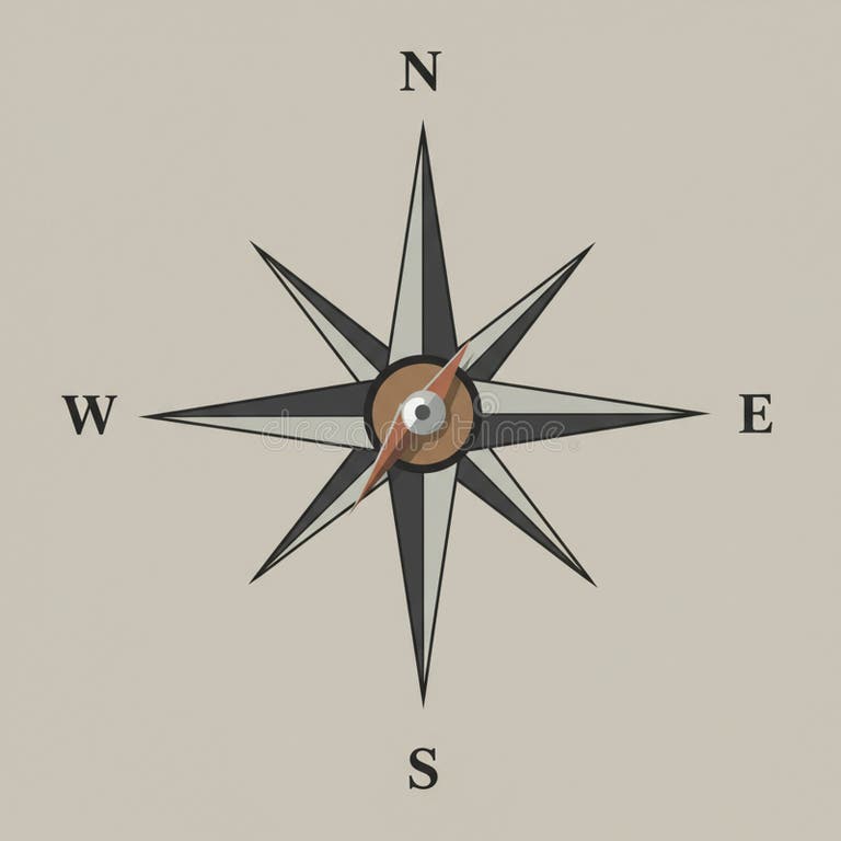 A Stylized Compass Rose Features Eight Points with Alternating Dark ...