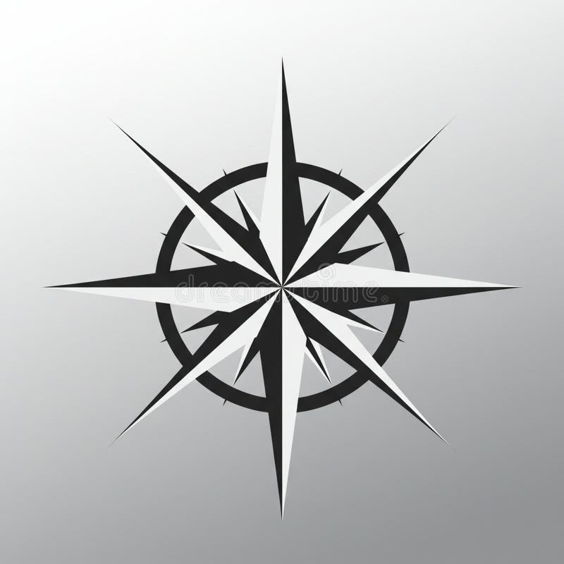 A Stylized Compass Rose Featuring Eight Primary and Secondary Points ...