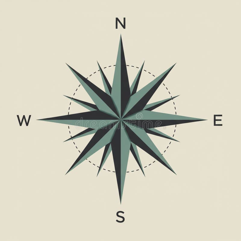 A Stylized Compass Rose with Four Cardinal Points Labeled: North (N), East (E), South Stock ...