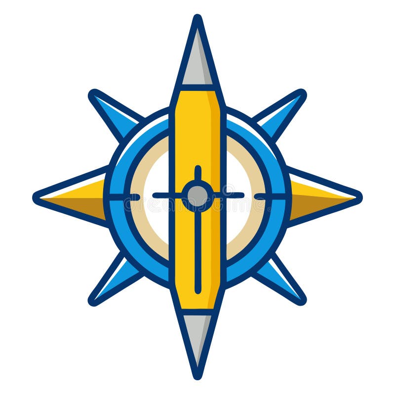 Compass Rose Icon with Pencil, Exploration, Direction, Education ...