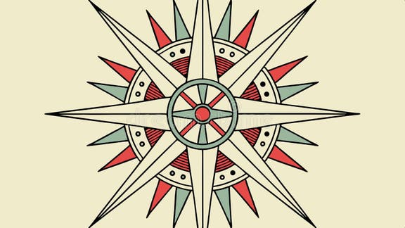 Stylized Compass Rose with Intricate Radial Pattern Navigation Symbol ...