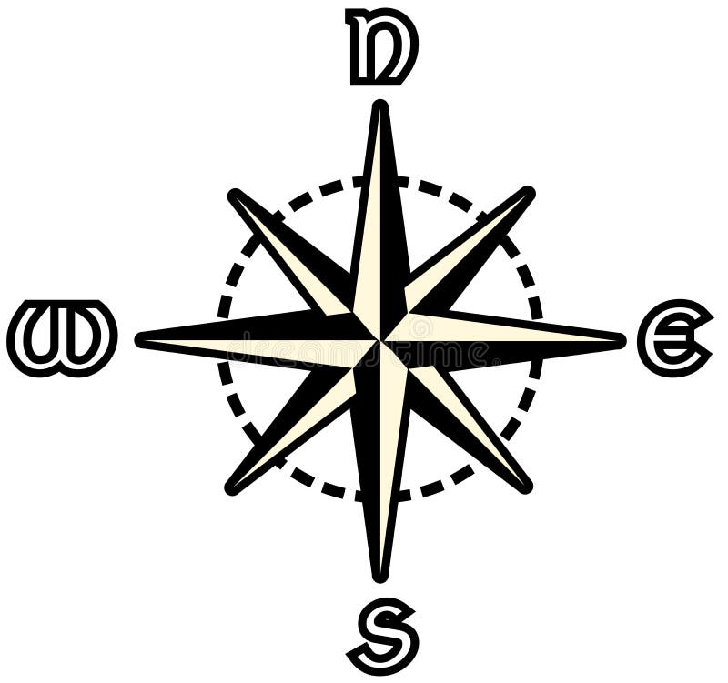 Stylized Compass Rose Isolated in Black Stock Vector - Illustration of ...