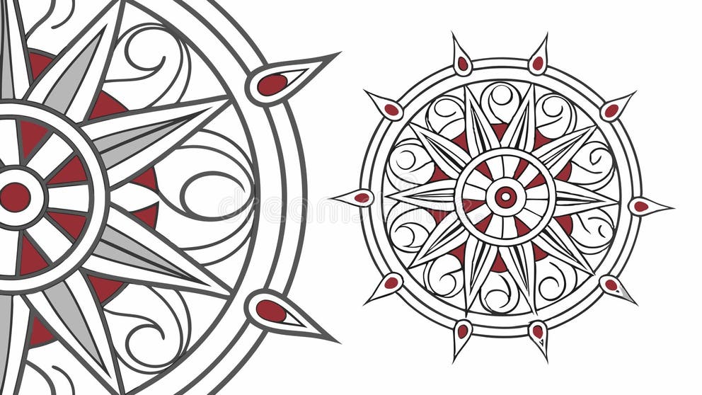 Stylized Compass Rose Merging with Geometric Mandala Element, Vector ...