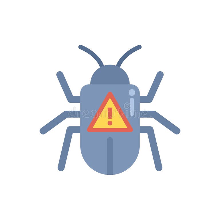 Computer Bug is Showing a Warning Sign on a Screen Stock Illustration ...