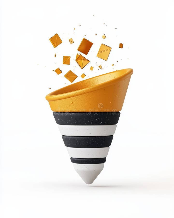 Stylized Cone with Floating Geometric Shapes Stock Illustration ...