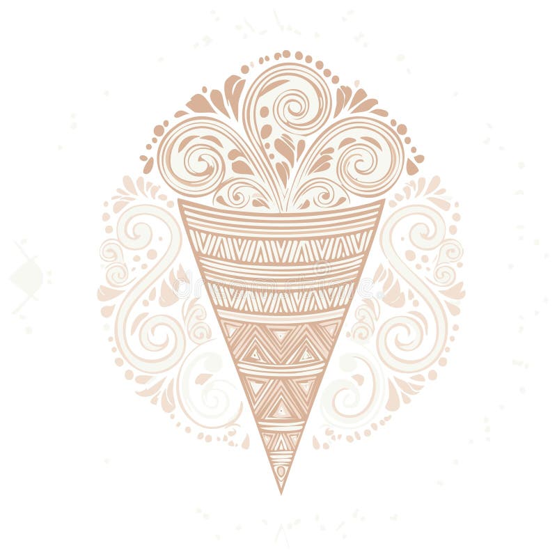 Stylized Cone Shape with Swirls and Tribal Geometric Pattern Elements ...