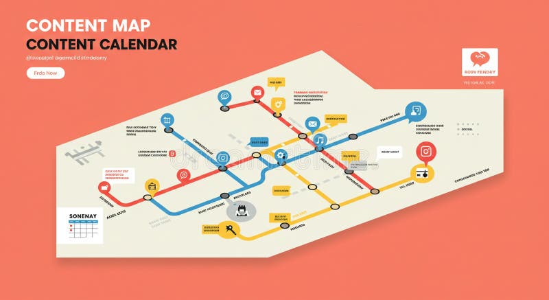 Stylized Content Calendar Map Resembling a Transit System. it Features ...