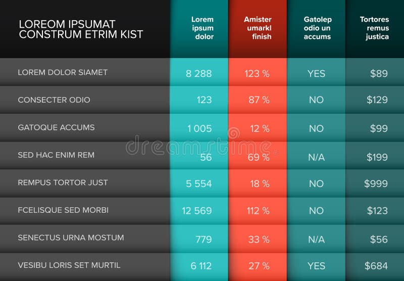 Stylized Content Data Table Template Stock Vector - Illustration of ...