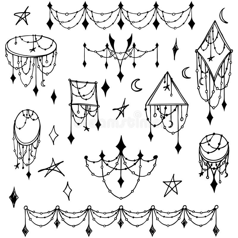 Stylized Contour Boho Geometric Frames and Elements Stock Vector ...