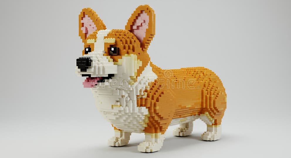 Playful Corgi Constructed from Building Blocks on Seamless Background ...