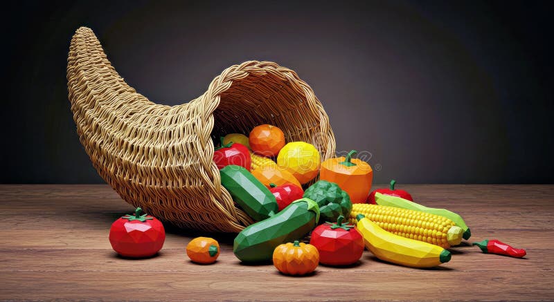 A Cornucopia, Crafted from Woven Straw and Filled To Overflowing with ...