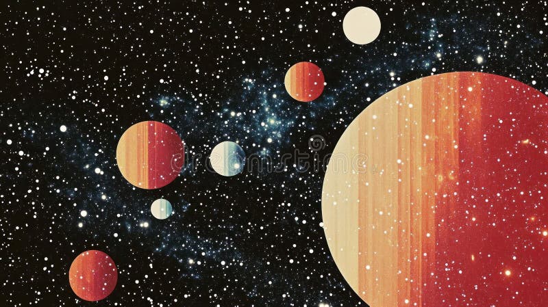 A Stylized Cosmic Scene Featuring Colorful Planets Against a Starry ...