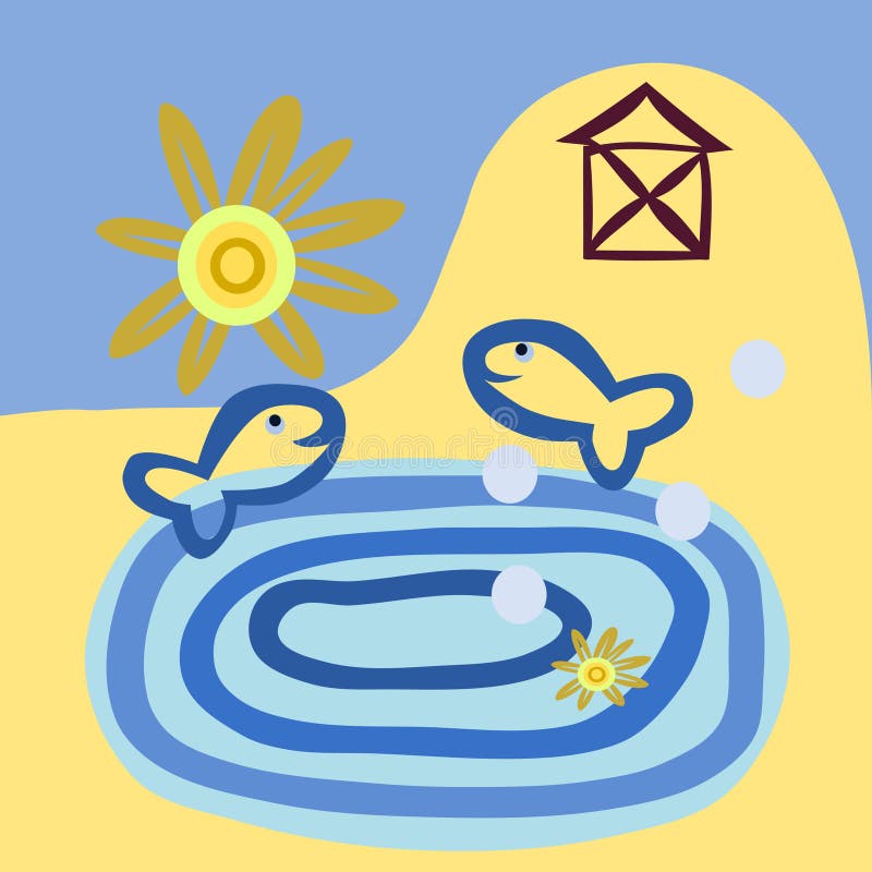 Stylized Cottage by the Lake - Vector Illustration Stock Vector ...