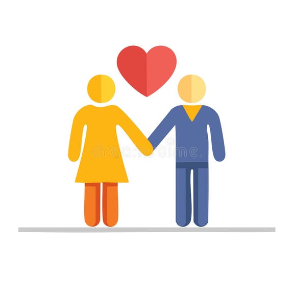 Stylized Couple Holding Hands Under Heart Symbolizing Love and Commitment Stock Illustration ...