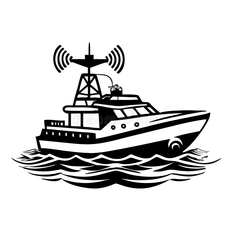 Stylized Craft with Radar System in Waves Ideal for Maritime Themes and ...