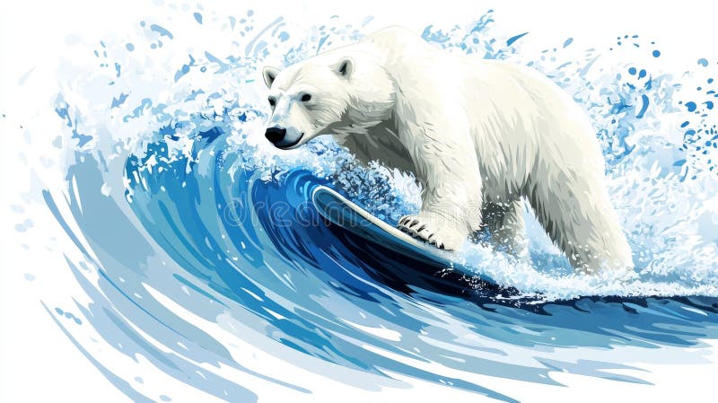 A Stylized Crayon Drawing Featuring a Polar Bear on a Big Wave Stock ...
