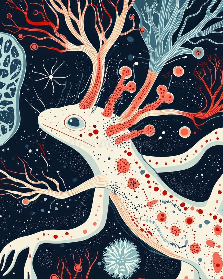 Stylized Cross-section of Axolotl Limb Regeneration, Showing Cellular ...