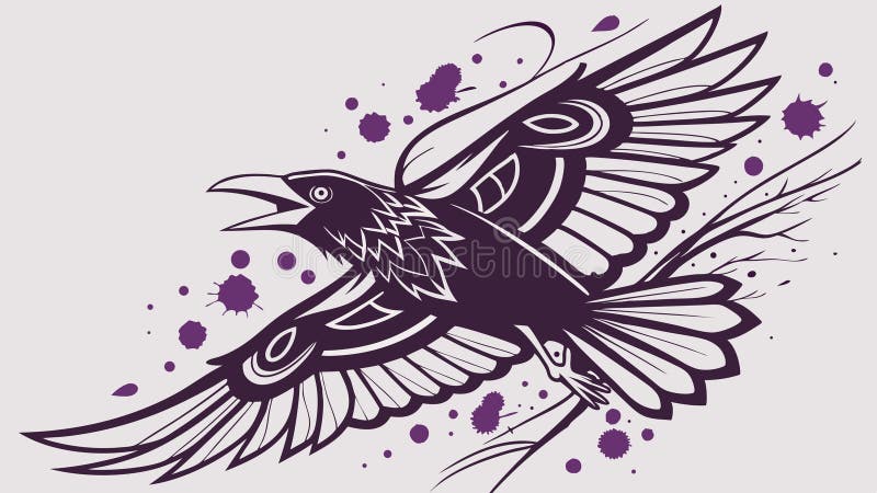 Stylized Crow with Abstract Swirls and Splatters, Vector Design ...