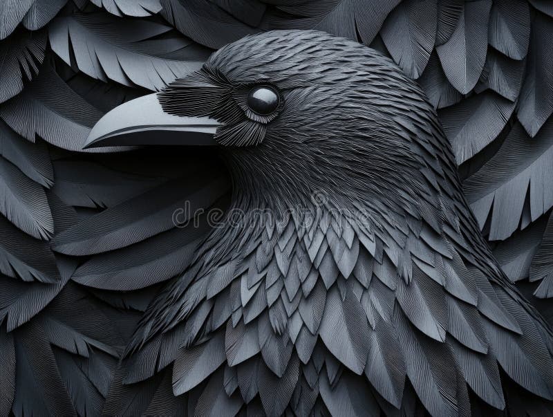 Stylized Crow with Feather-like Design Stock Photo - Image of winged ...