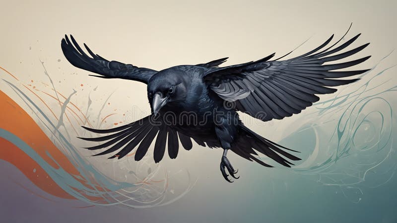 Stylized Crow in Mid-Flight, Set Against a Simple, Minimalist Gradient ...