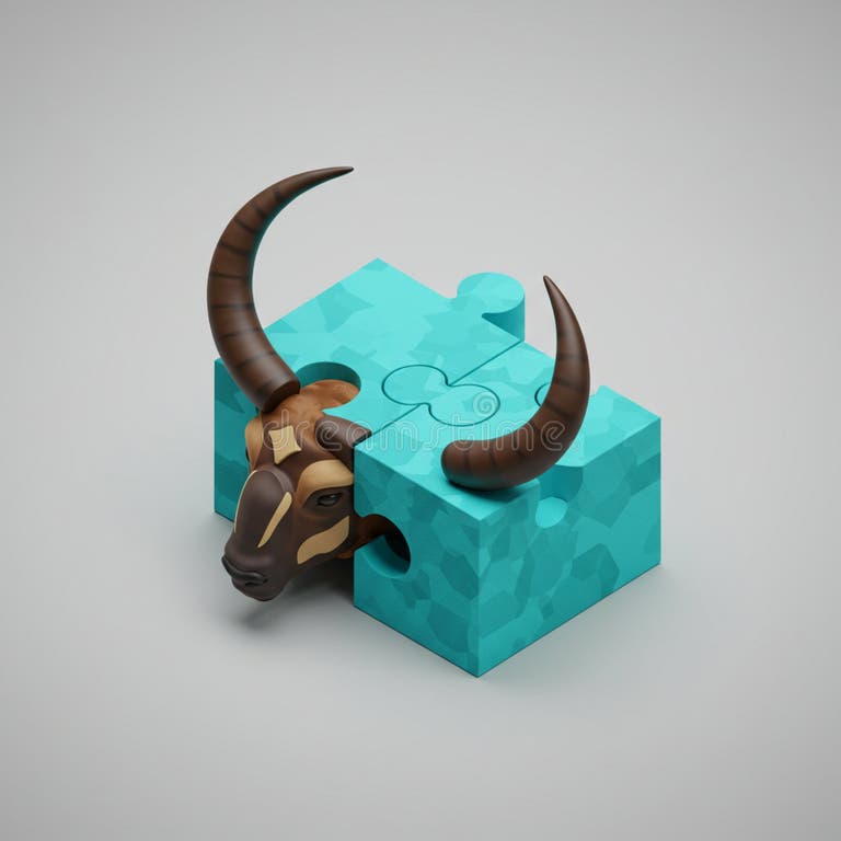 A Stylized Cube Puzzle Piece Features an Antelope-like Head Protruding ...