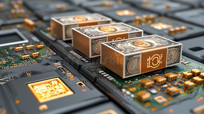 Stylized Currency on Circuit Board Digital Finance Concept Stock Image ...