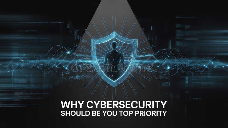 A Stylized Cybersecurity Graphic, Featuring a Central, Outlined Shield ...