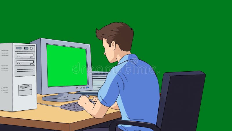 Stylized 2D Animation of Man Working on Desktop Computer Stock Footage ...