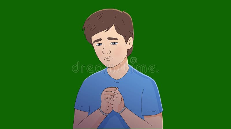 Stylized 2D Animation of a Sad Boy Holding Hands Together Stock Video ...