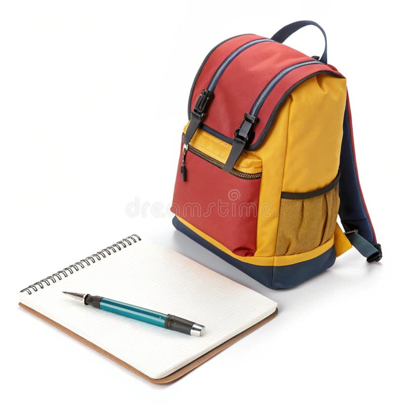 Stylized 3D Backpack with Pen Stock Illustration - Illustration of ...