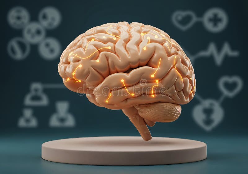 Stylized 3D Brain Model with Highlighted Dopamine Pathways Stock Photo ...